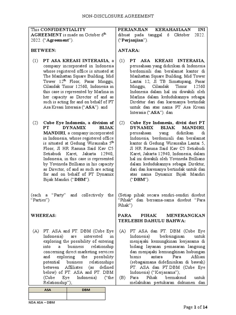 Nda - Asa - DBM | PDF | Finance & Money Management | Law