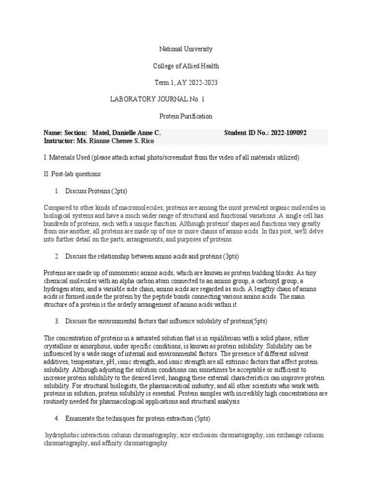 Labjournal1 For Nursing | PDF | Chromatography | Protein Purification