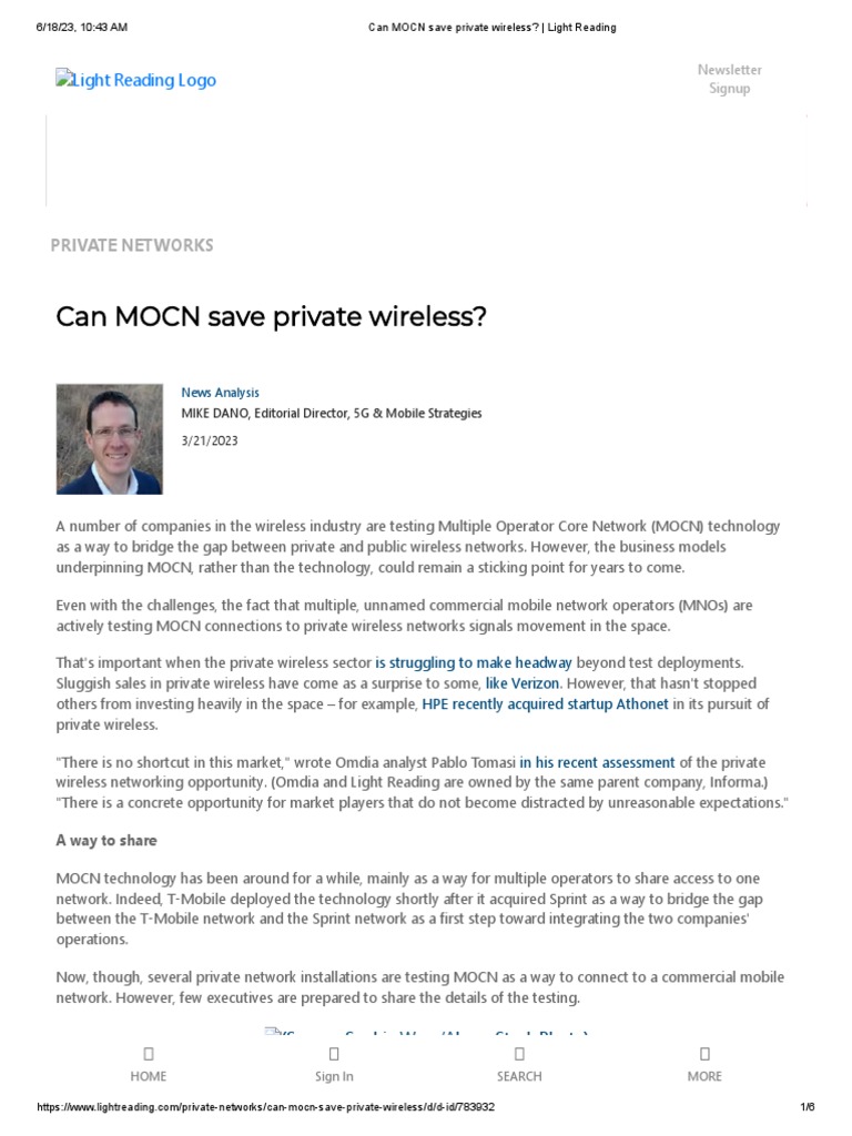Can MOCN Save Private Wireless - Light Reading | PDF