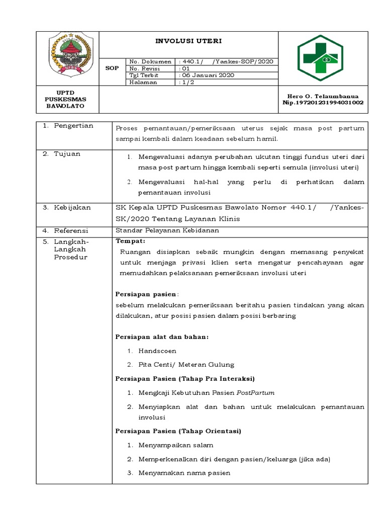 Sop Pem. Involusi Uteri | PDF