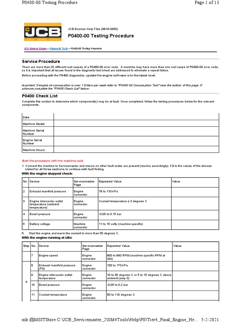 Test P0400 JCB | PDF