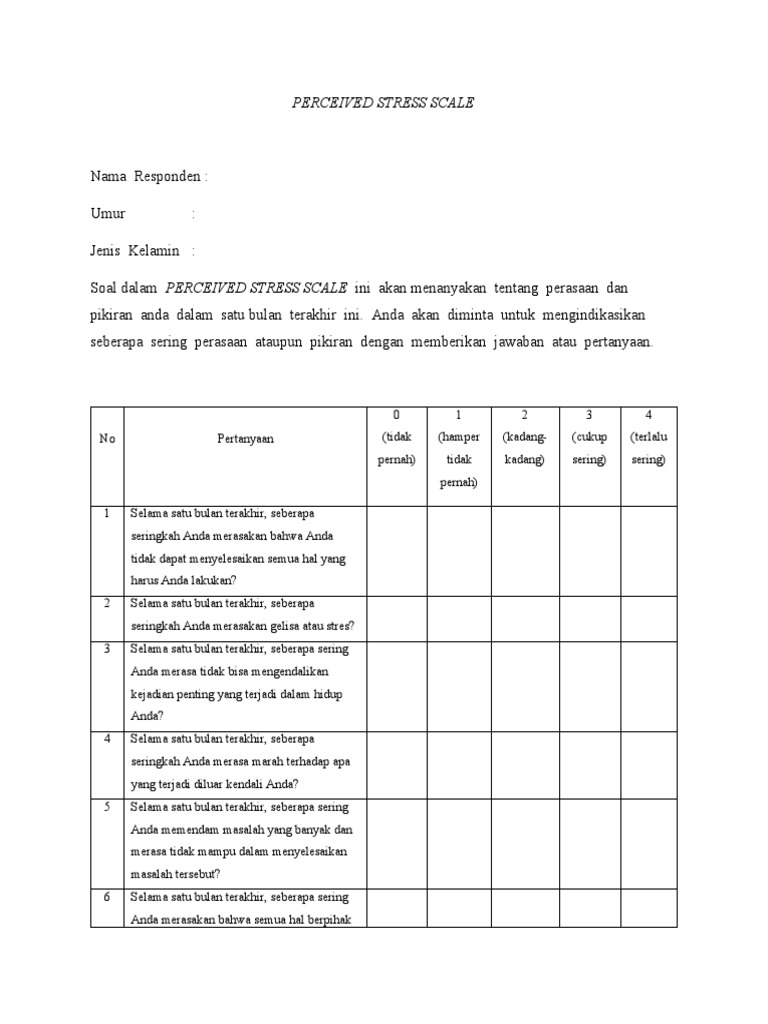 Contoh Kuesioner PSS | PDF