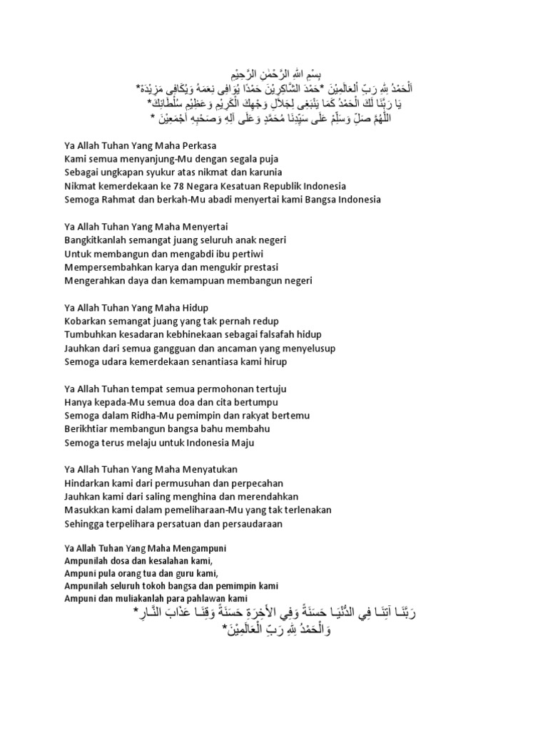 Doa HUT Kemerdekaan Ke 78 | PDF