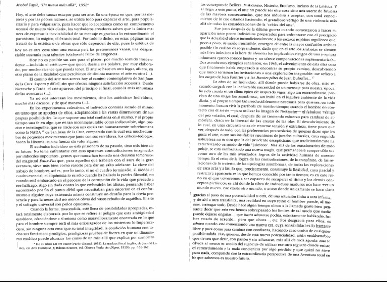 Michel Tapié, Un Nuevo Más Allá (1952) | PDF
