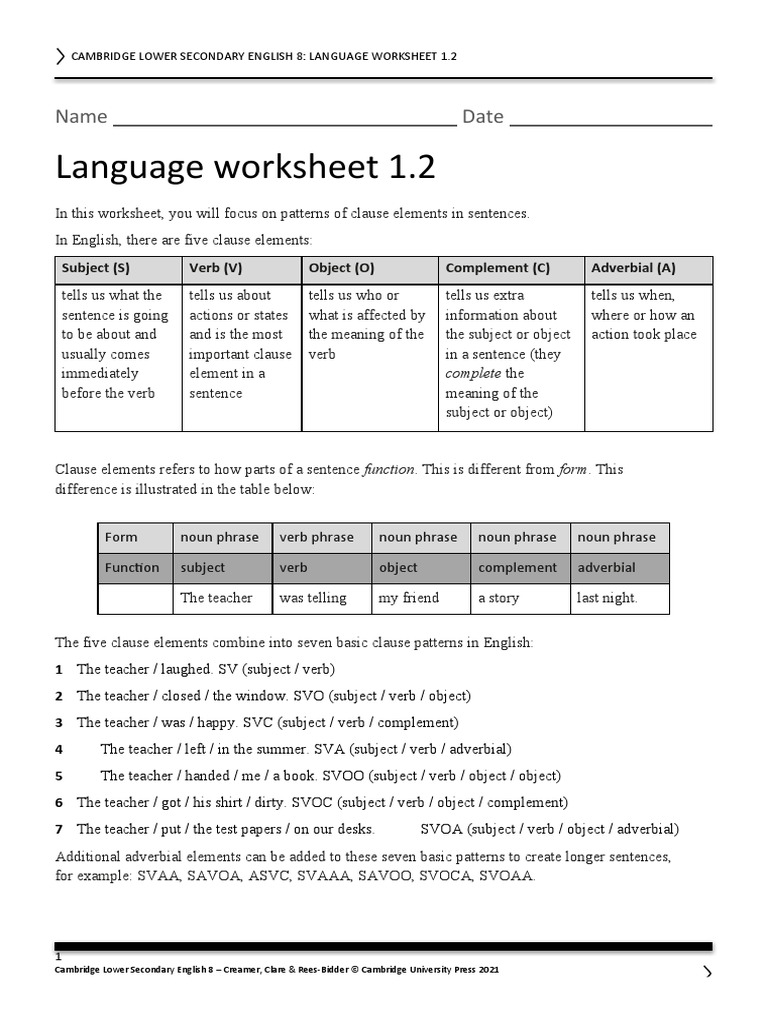 LS English 8 Lang Worksheet 1.2 | PDF