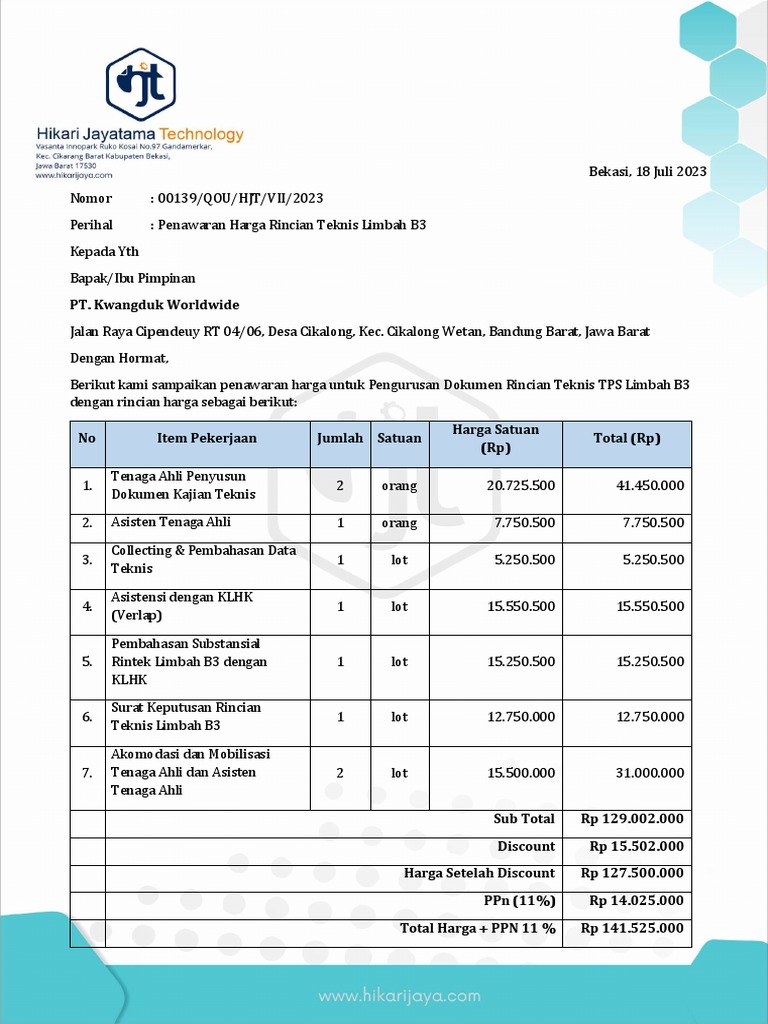 Quo - 0139 Penawaran Perubahan Rintek PT. Kwangduk Worldwide | PDF