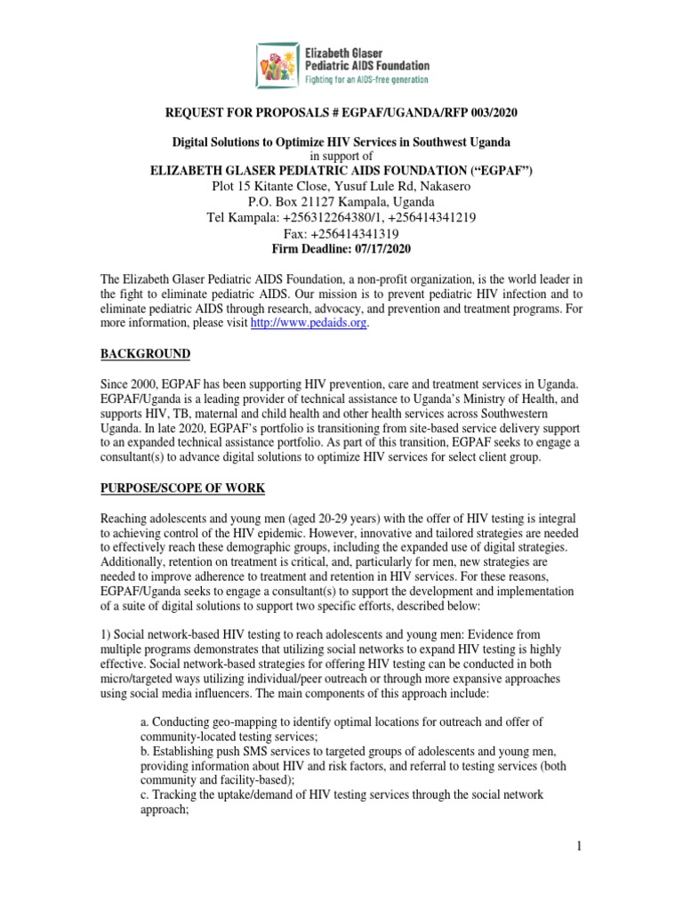 Egpaf Uganda RFP-003 2020 | PDF | Request For Proposal | Consultant
