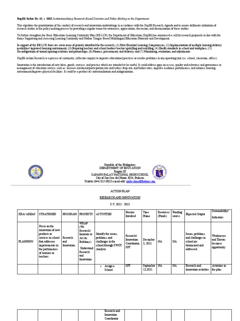 Research and Innovation Plan | PDF