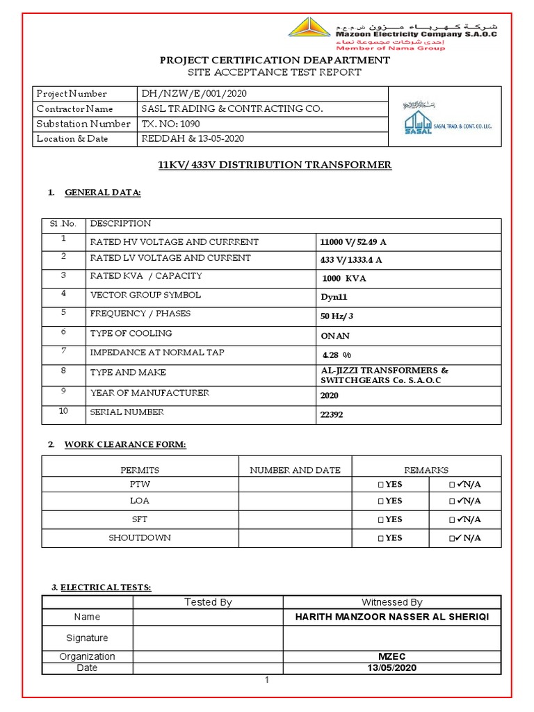 Transformer Testing Checklist Pdf