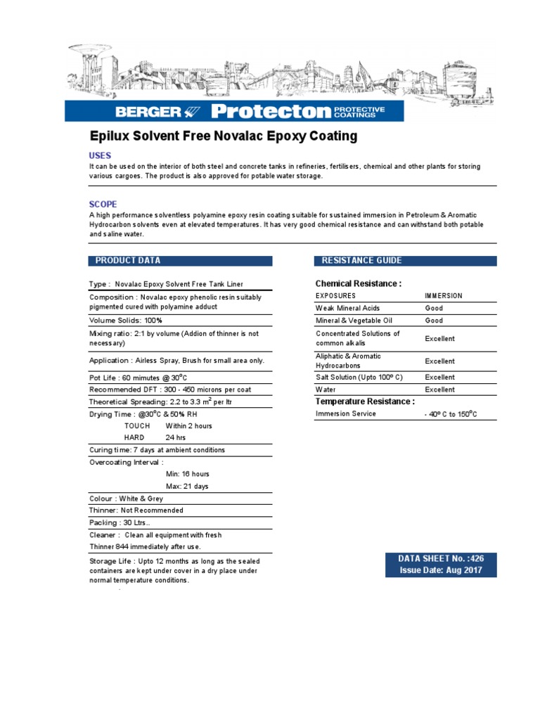 DS - 426 - Epilux Solvent Free Novalac Epoxy Coating | PDF | Epoxy | Concrete