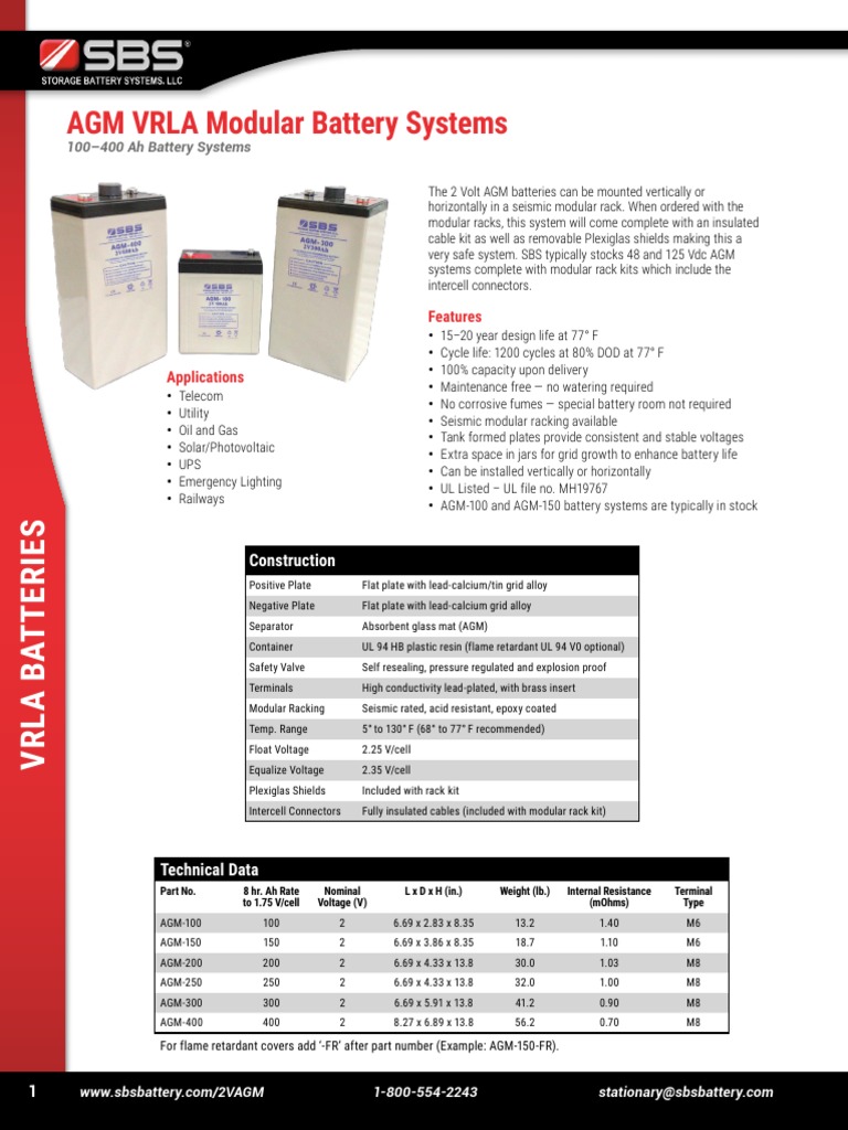 SBSBattery-VRLA-AGM-ModularSystems-wRack | PDF | Materials ...
