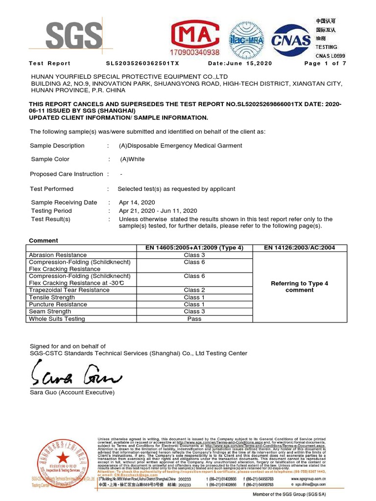 Disposable Protective Garment Test Report | PDF | Science & Mathematics ...