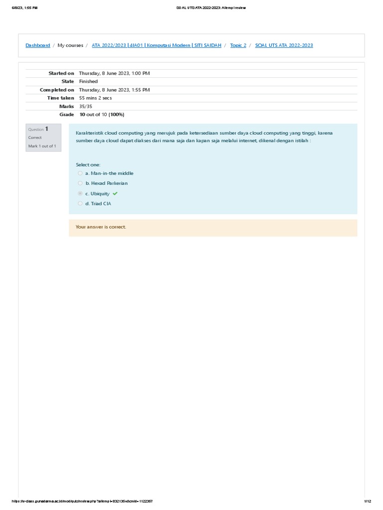 SOAL UTS ATA 2022-2023 - Attempt Review | PDF