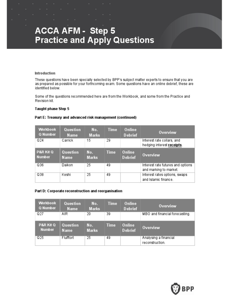 AFM Practice Apply Guidance - Step 5 | PDF