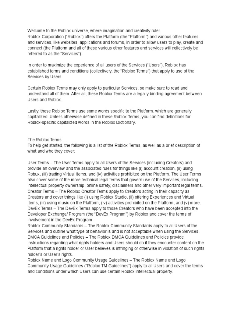 Roblox TOS | PDF