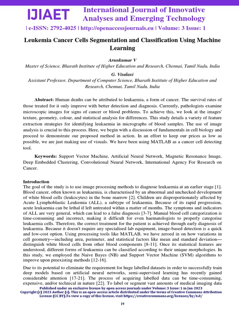 Leukemia Cancer Cells Segmentation and Classification Using Machine Learning | PDF