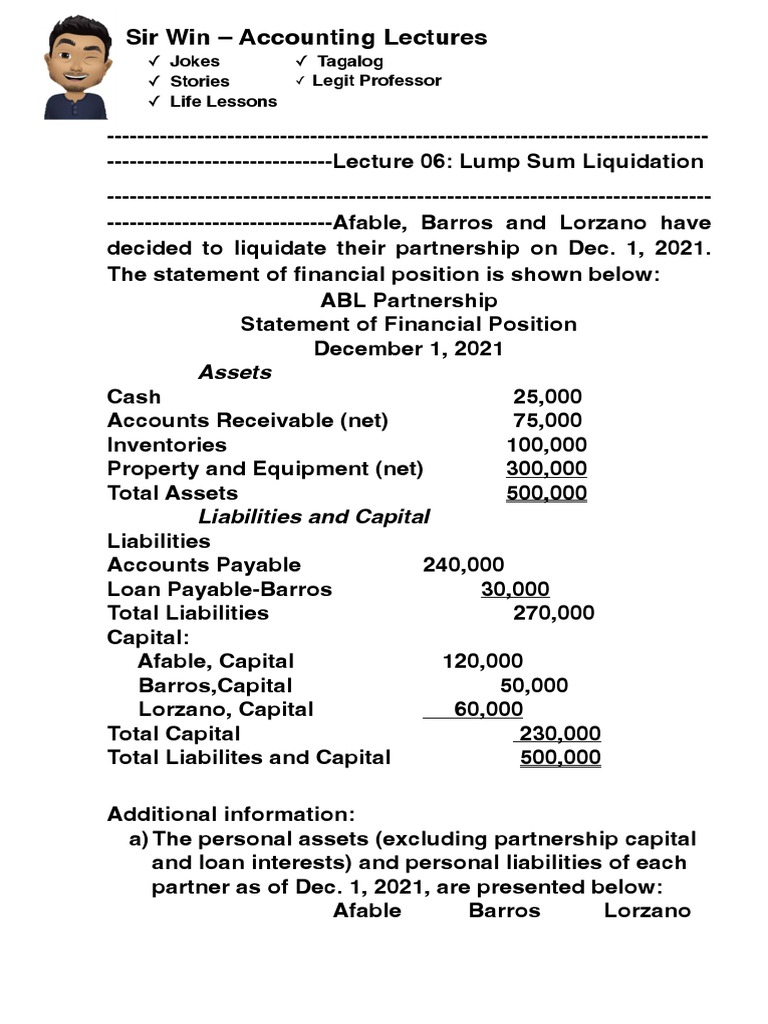 Lecture 06 Lump Sum Liquidation | PDF