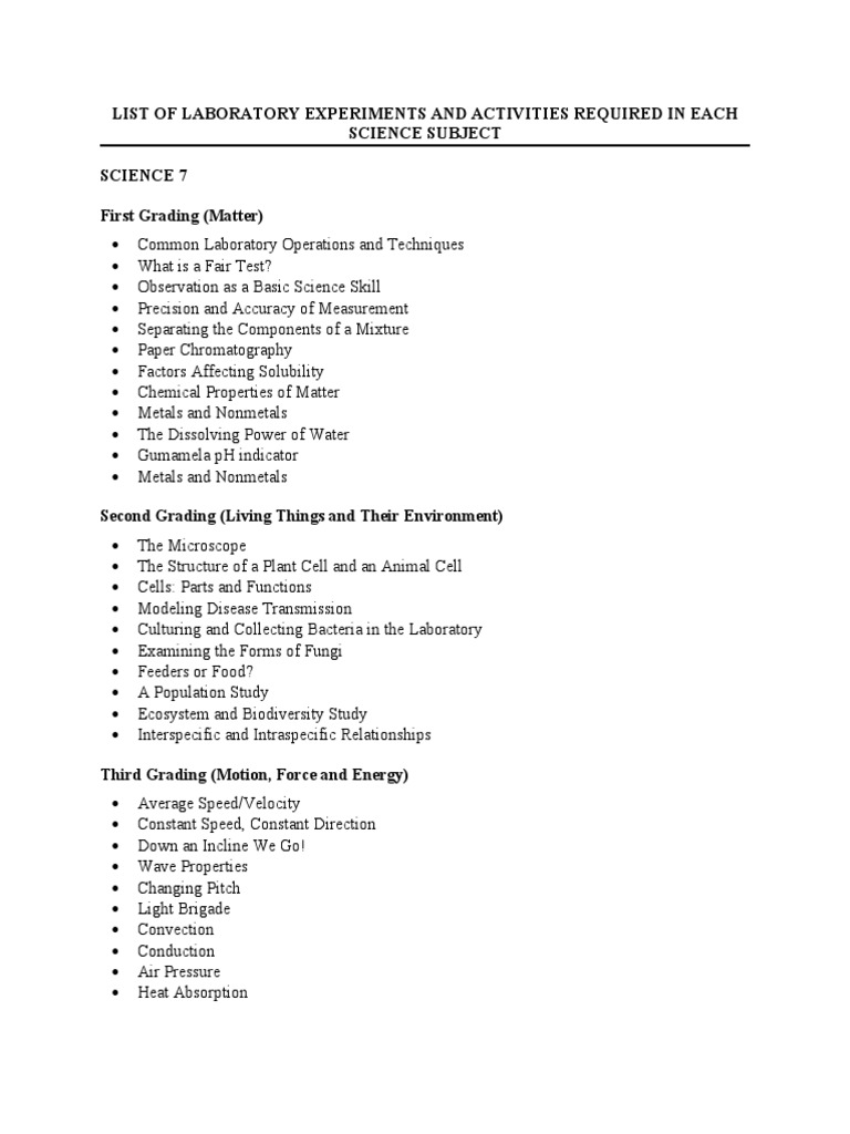 List of Science Lab Activities | PDF