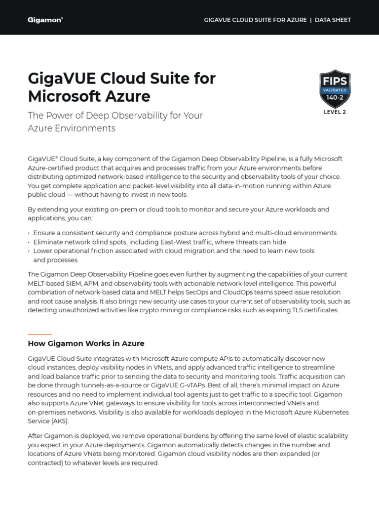 Gigavue Cloud Suite For Azure - Data Sheet | PDF | Microsoft Azure | Cloud Computing