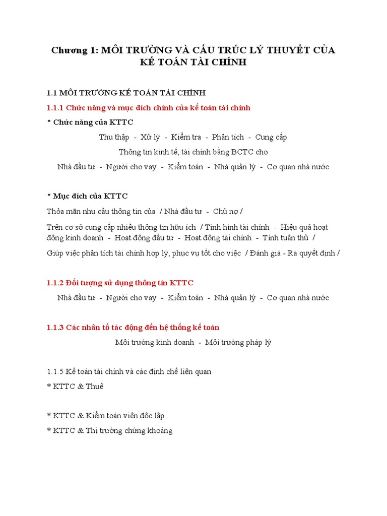 Lý thuyết KTTC 1 | PDF