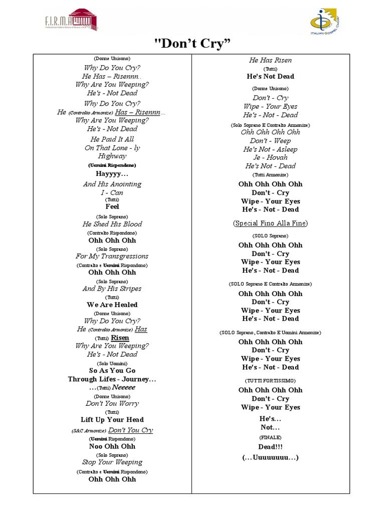 Don't Cry - Lyrics | PDF | Singing | Vocal Music