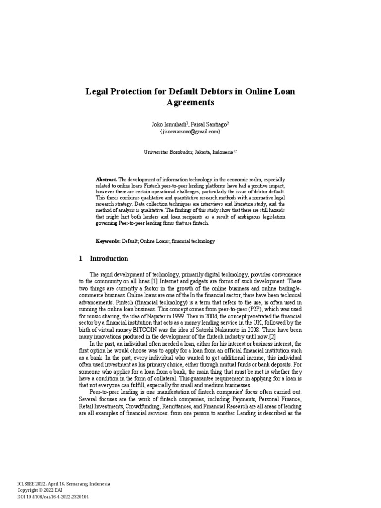 Legal Protection For Default Debtors in Online Loan Agreements | PDF | Computers