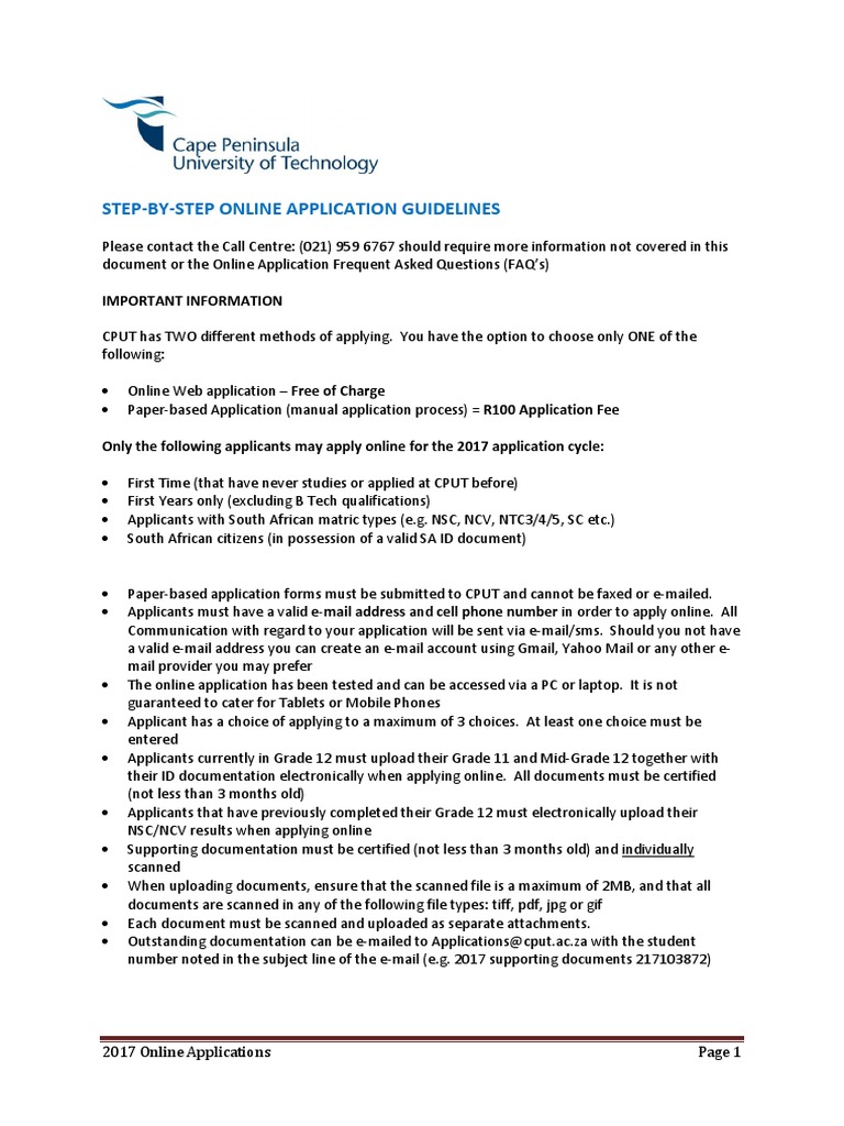 CPUT 2017 Online Application Guide | PDF | Computing