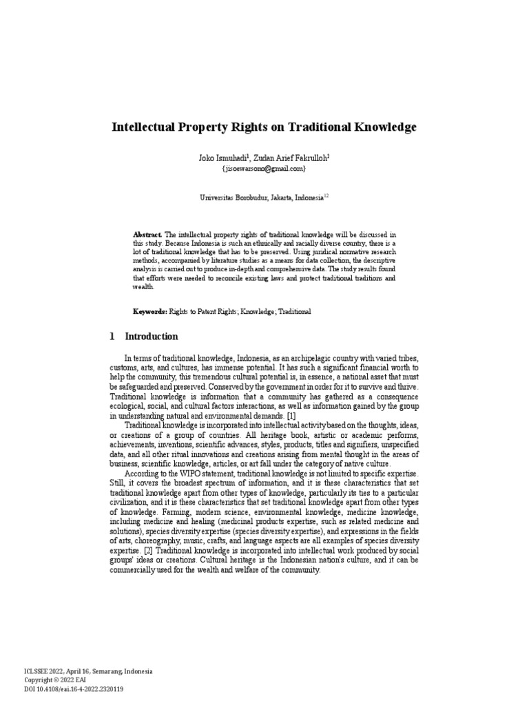 Intellectual Property Rights On Traditional Knowledge | PDF | Traditional Knowledge ...