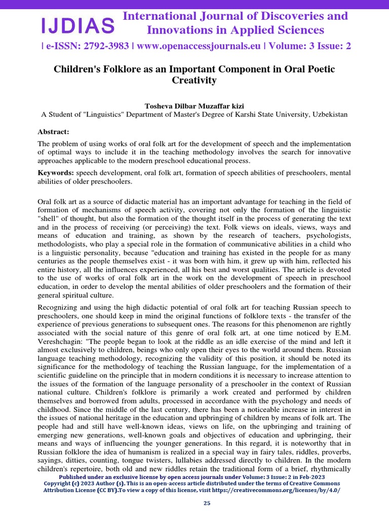 Children's Folklore As An Important Component in Oral Poetic Creativity ... Children's Folklore As An Important Component in Oral Poetic Creativity ...