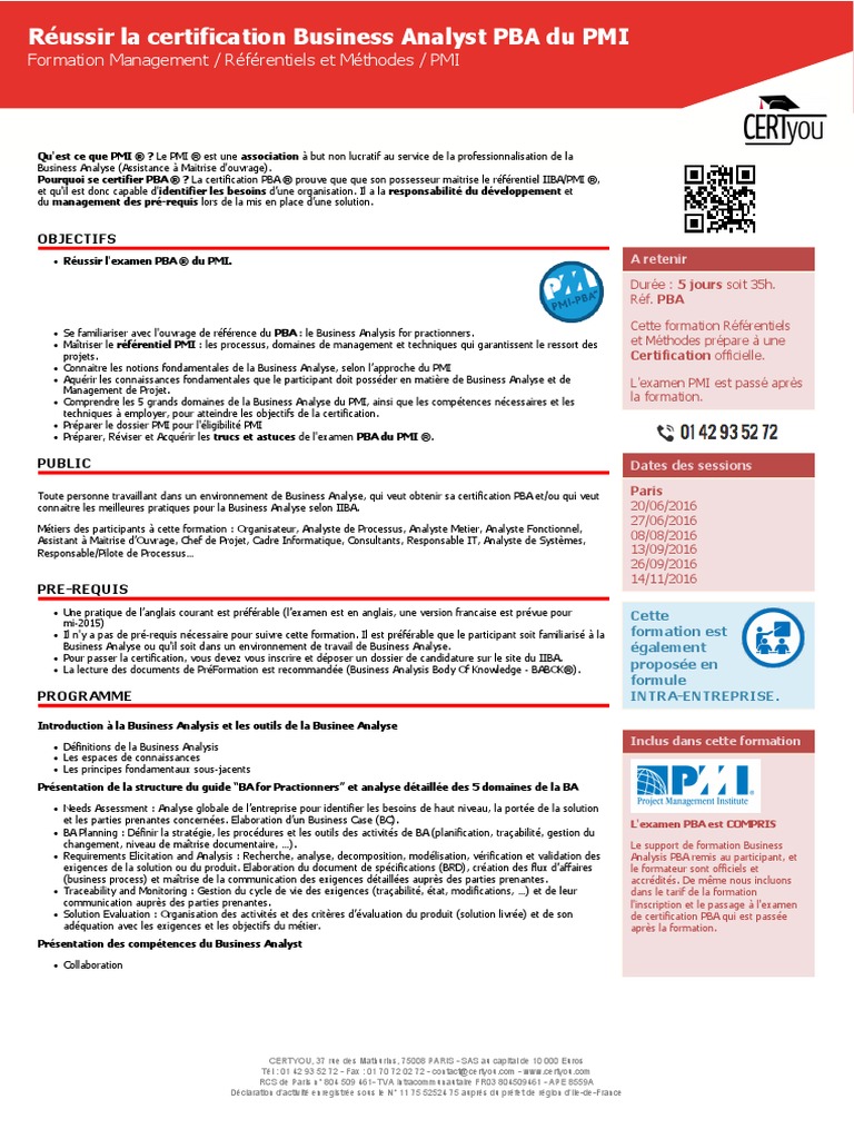 Pba Formation Pmi Pba Business Analyst | PDF