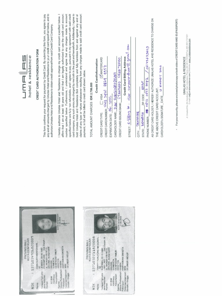 CC Authorization Form - Umalas Hotel | PDF