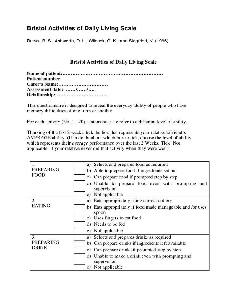 Bristal ADL Scale | PDF
