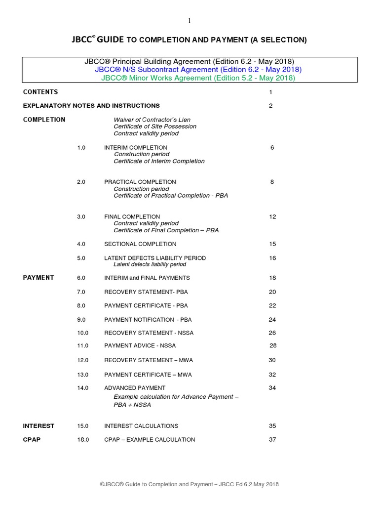 JBCC Guide B Completion and Payment | PDF | Legal Liability | Employment