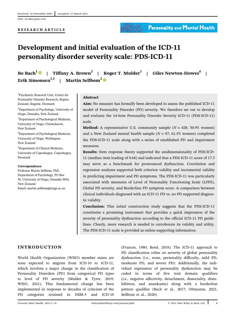 Bach Et Al. 2021 Development and Initial Evaluation of the ICD_11 Personality Disorder Severity ...