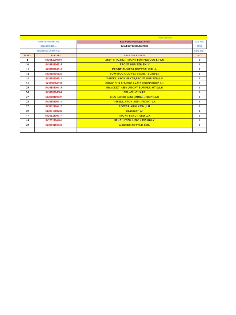 Auto Parts Inventory List | PDF