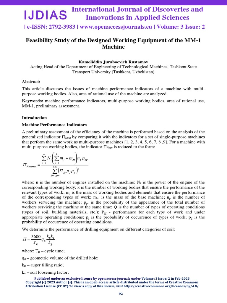 Feasibility Study of The Designed Working Equipment of The MM-1 Machine ...
