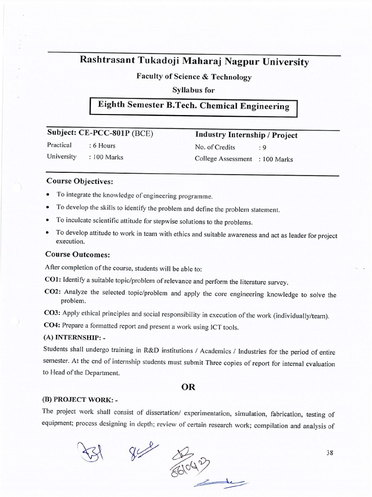 8th Sem Syllabus Chemical Engineering - RTMNU | PDF