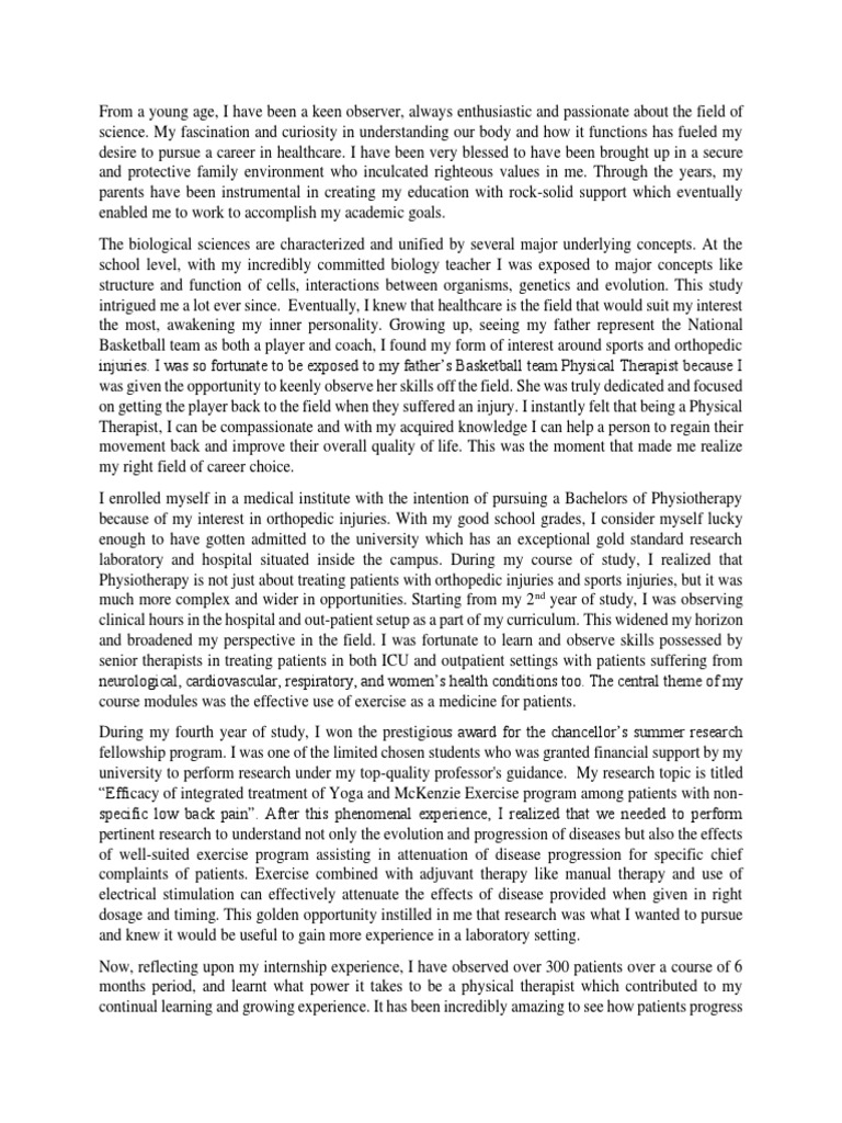 Personal Essay | PDF | Physical Therapy | Health Care
