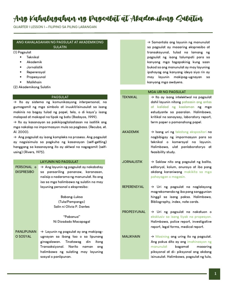 Filipino 22a Quarter 1 Lesson 1 | PDF