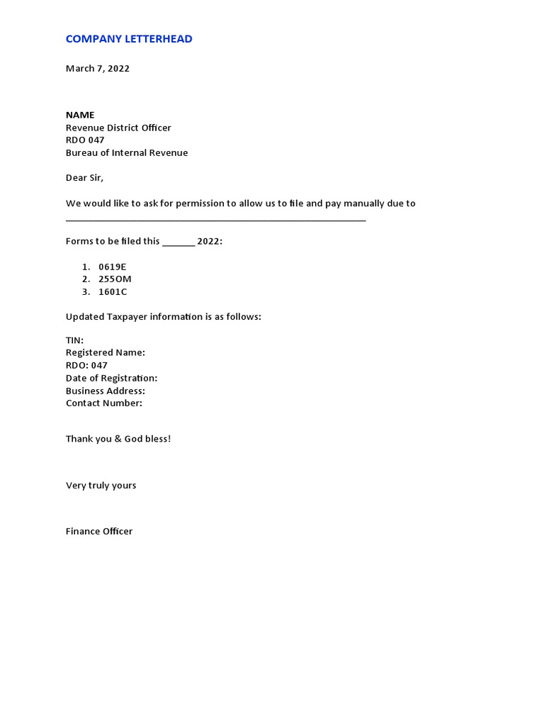 Manual Payment Request to BIR RDO 047 | PDF | Business