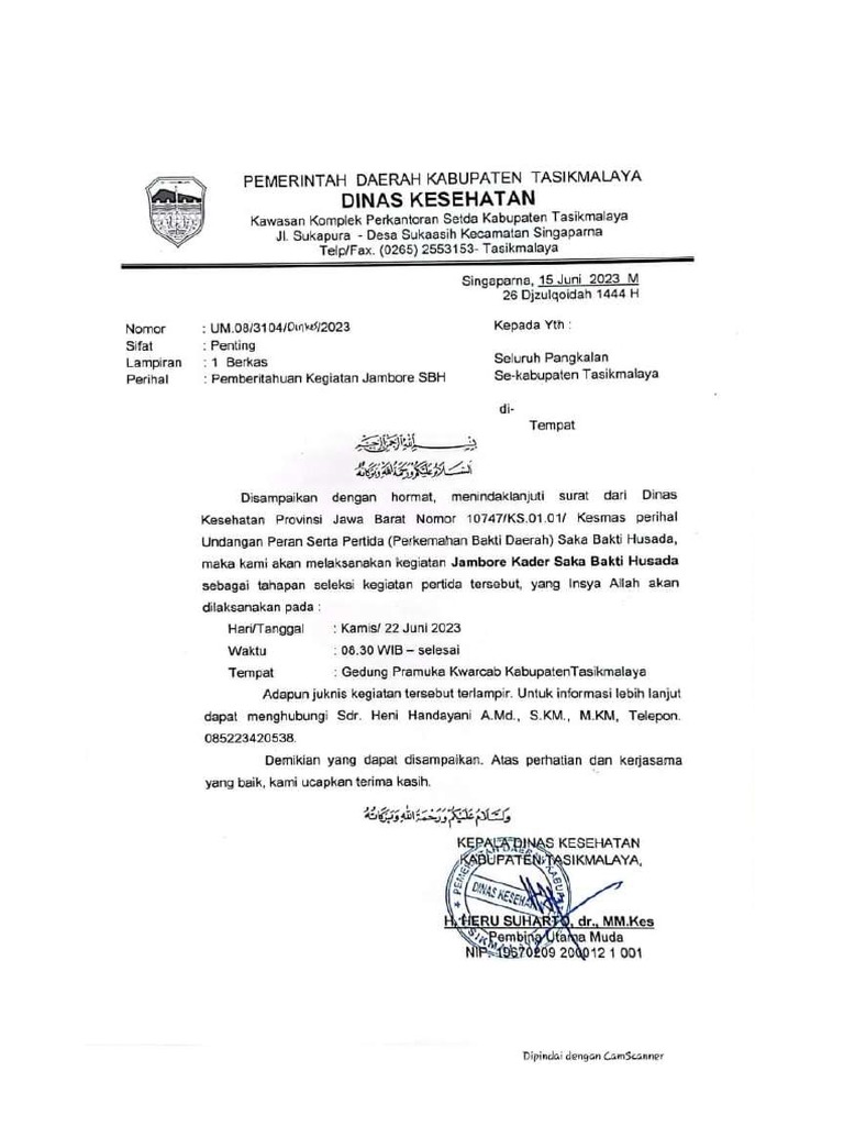 Surat Pemberitahuan Jambore SBH | PDF