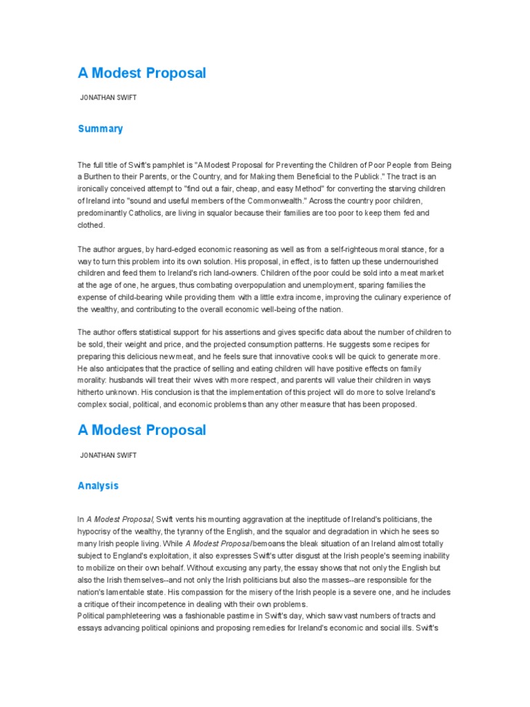 A Modest Proposal | PDF | Jonathan Swift | Satire