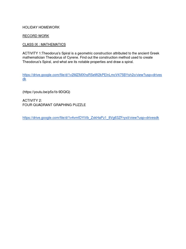 Class 9 Maths Holiday Homework | PDF | Technology & Engineering