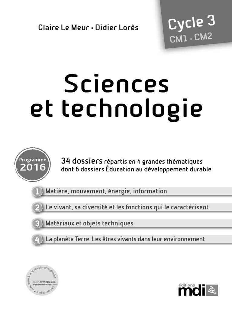 Sciences et Technologie Cycle 3 MDI | PDF | Sciences et mathématiques ...