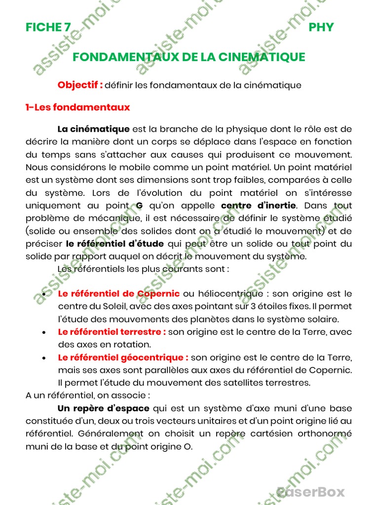 7 Fondamentaux de La Cinematique | PDF | Cinématique | Physique