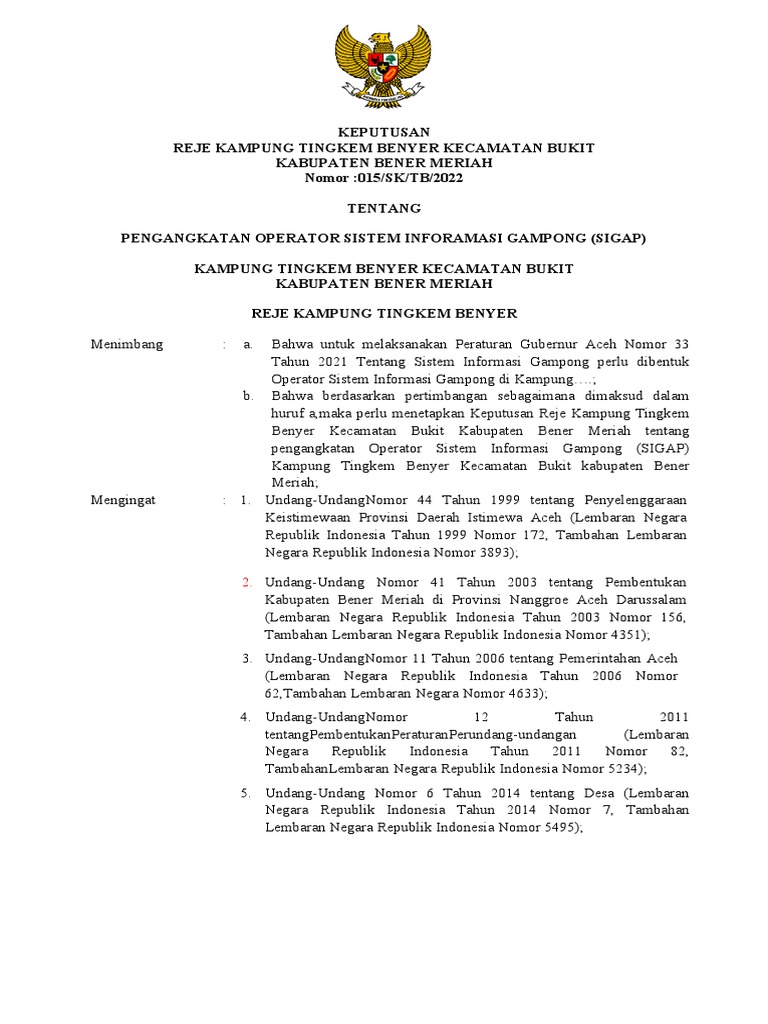 Contoh SK Operator SIGAP | PDF