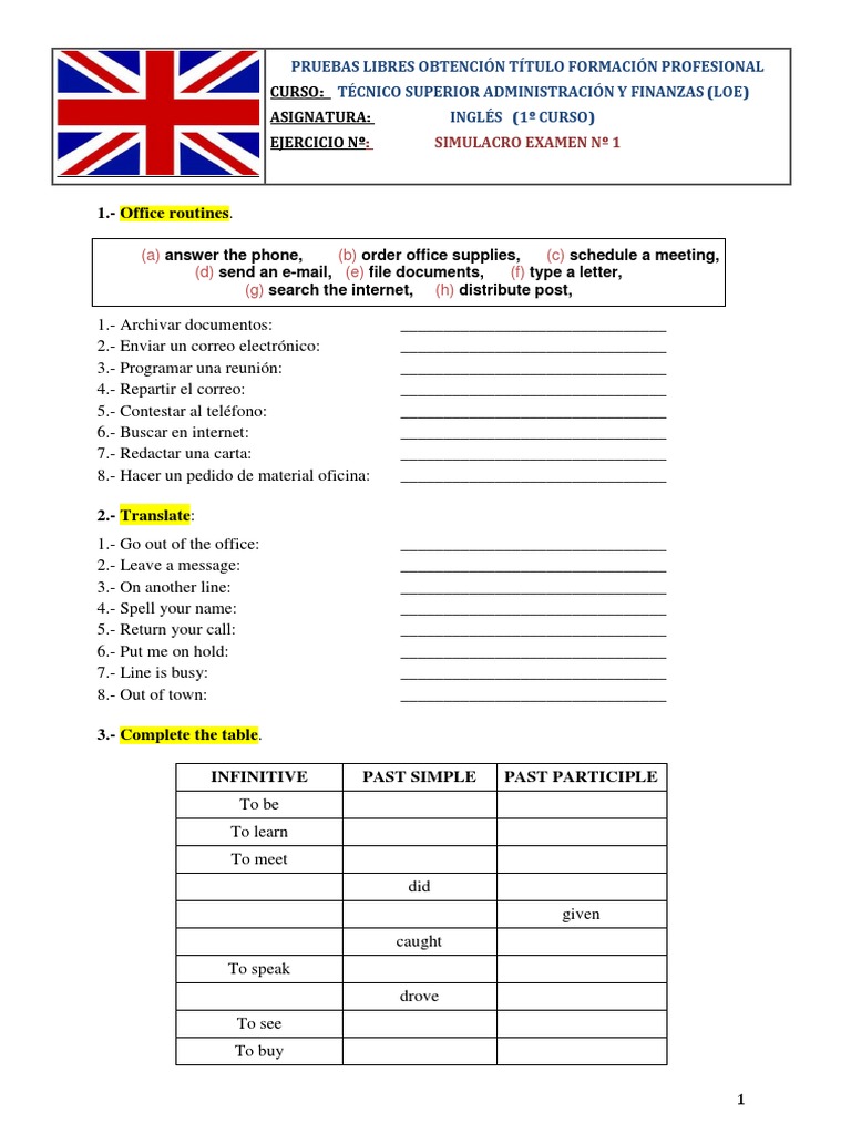 Simulacro Nº 1 Inglés Blog | PDF