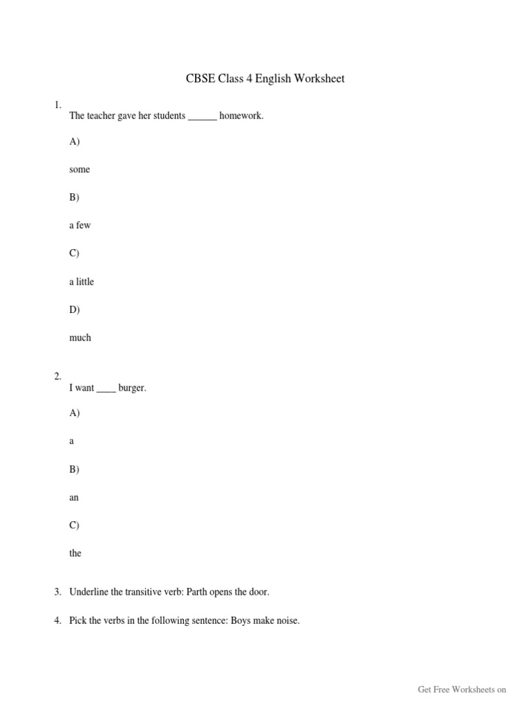 CBSE-Class-4-English-Worksheet | PDF