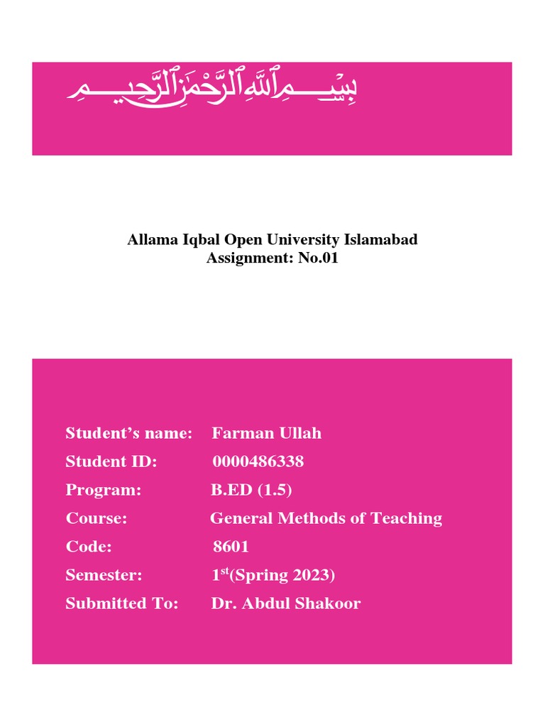 Assignment No#01 Course Code 8601 | PDF Assignment No#01 Course Code 8601 | PDF