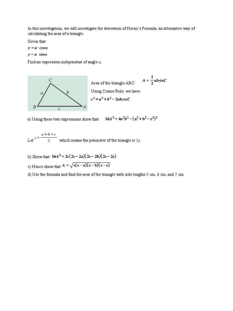 Heron's Formula Derivation Guide | PDF | Language Arts & Discipline ...
